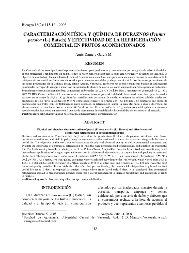 Caracterización Física y Química de Duraznos PDF | PDF | Tecnología