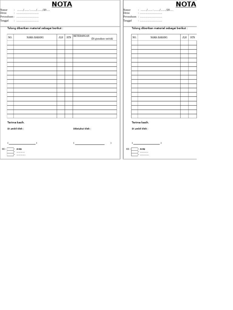 Form Nota Belanja | PDF