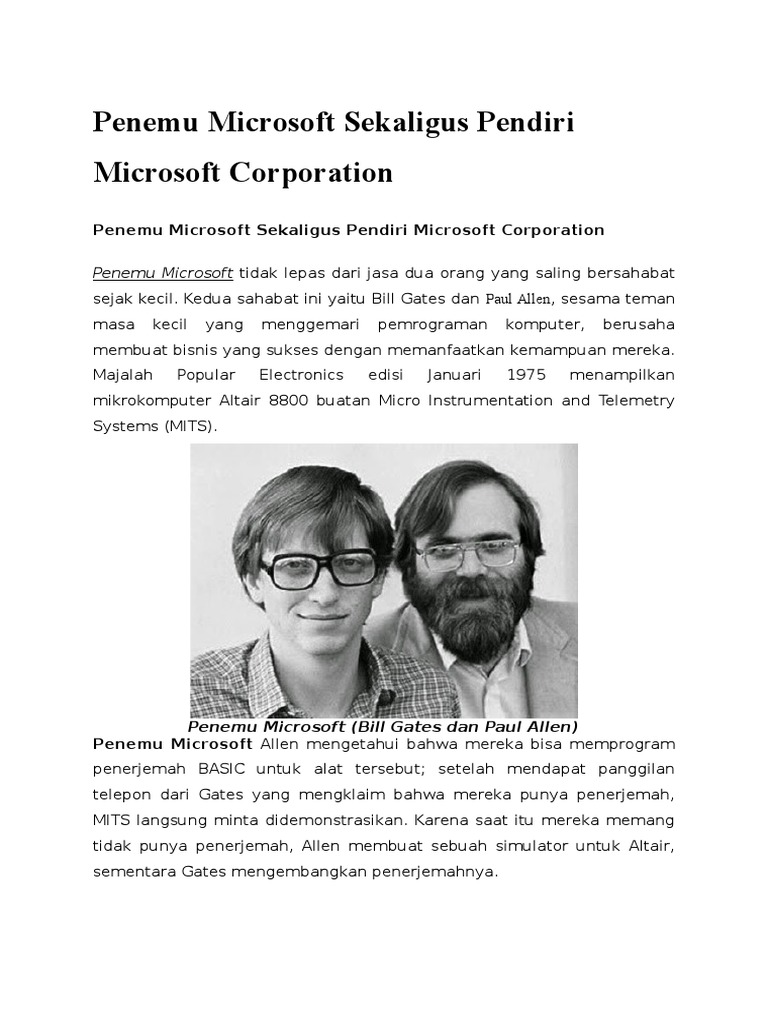 Penemu Microsoft Sekaligus Pendiri Microsoft Corporation | PDF