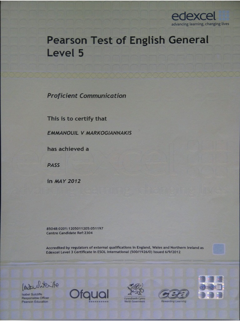 Edexcel - Pearson Test of English General Level 5 - May 2012 | PDF