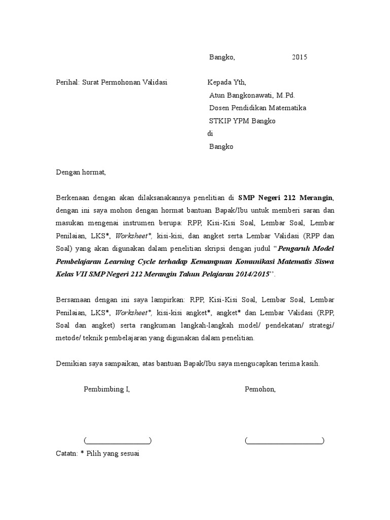 1 Surat Permohonan Validator | PDF