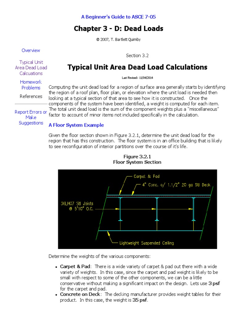 Chapter 3 D: Dead Loads: Typical Unit Area Dead Load Calcuations | PDF ...