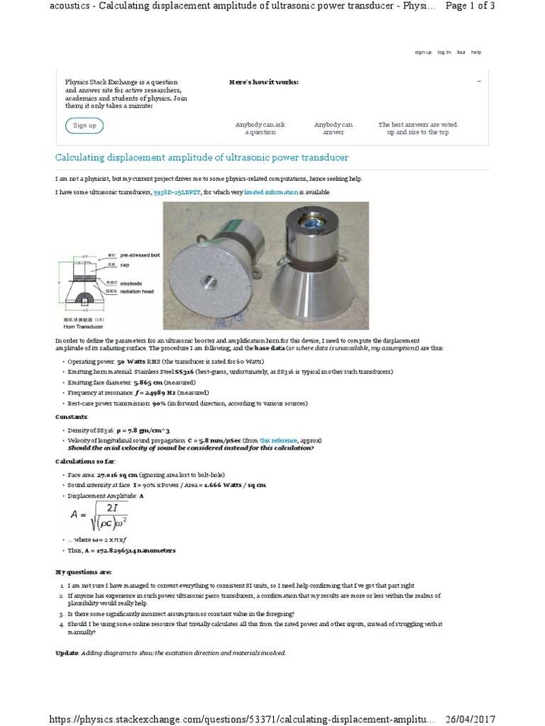 Ultrasonic Transducer Calculations | PDF | Sound | Amplitude