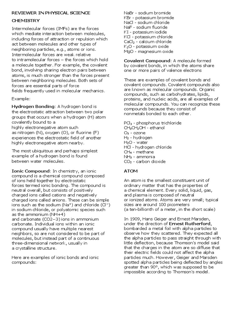 Grade 12 Physical Science Reviewer | PDF | Atoms | Ion