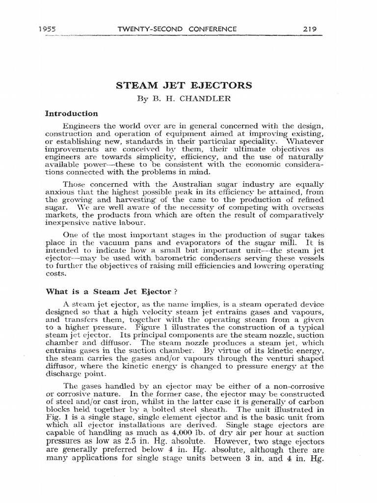 Steam Jet Ejectors: by B. H. Chandler | PDF | Pressure | Pump