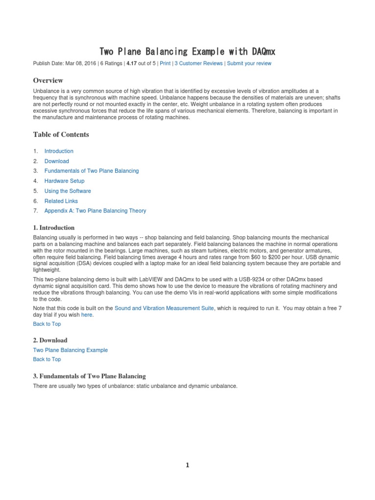 Two Plane Balancing Example With DAQmx | Download Free PDF | Mass ...