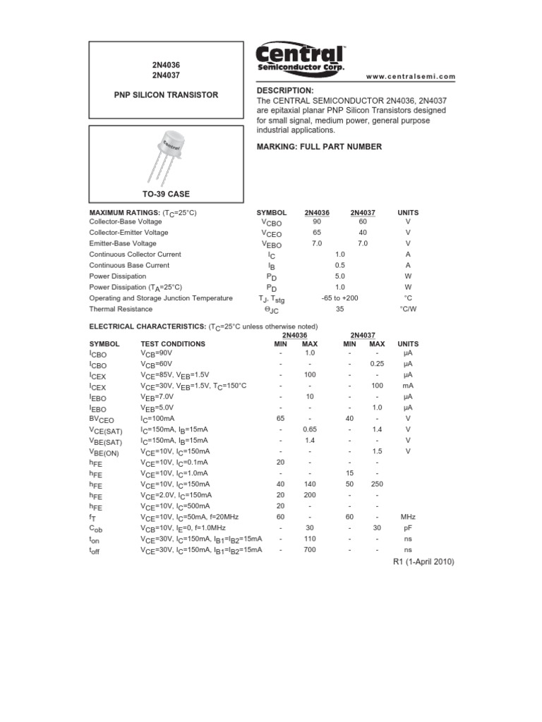 2 N 4036 | PDF | Bipolar Junction Transistor | Transistor