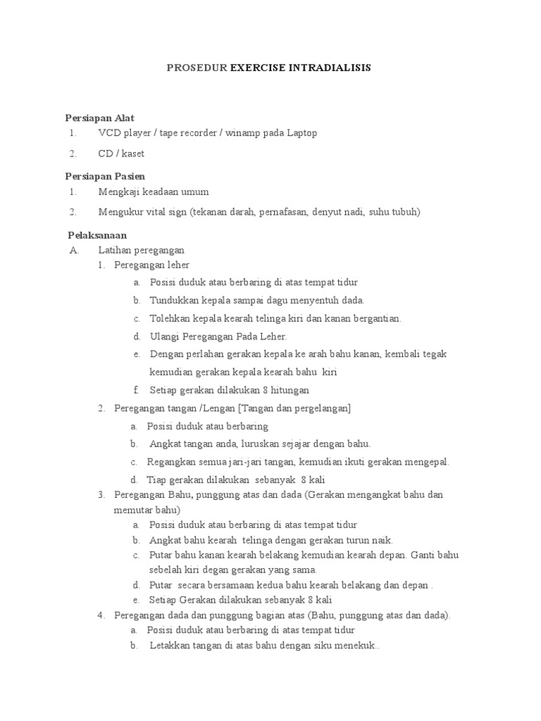 Sop Exercise Intradialisis | PDF