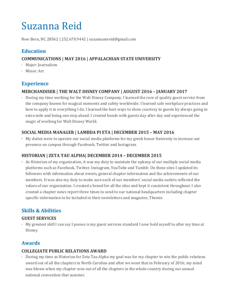 Suzanna Reid Resume 2017 | PDF | Communication | Internet