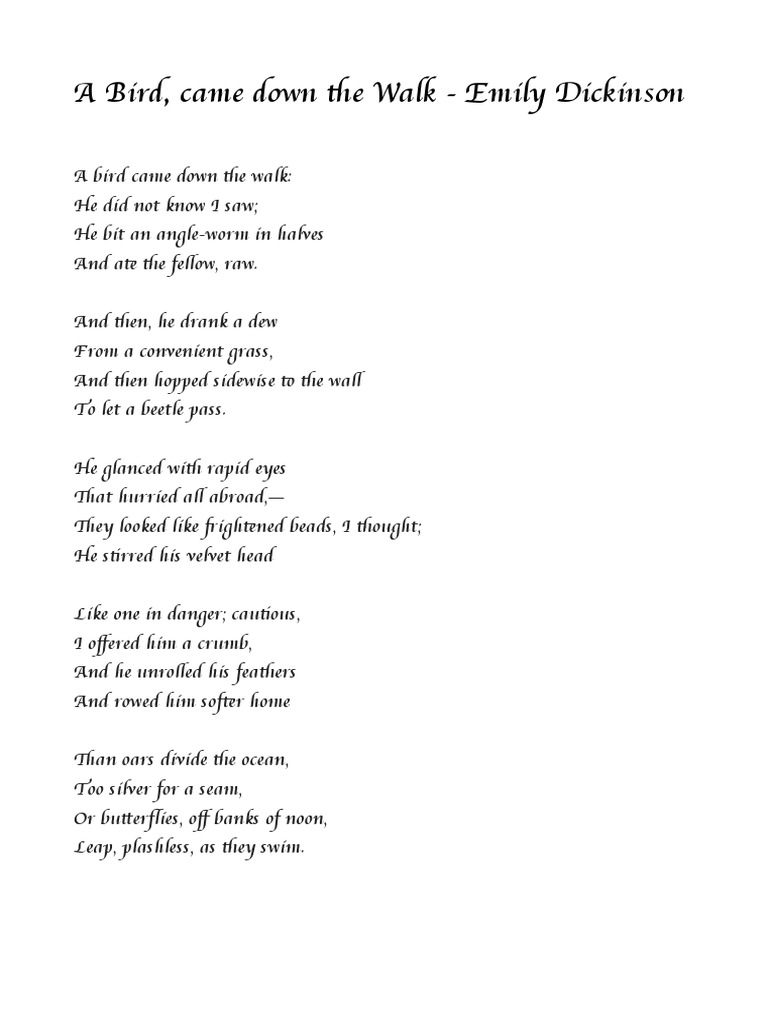 A Bird Came Down The Walk | PDF | Poetry | General Fiction
