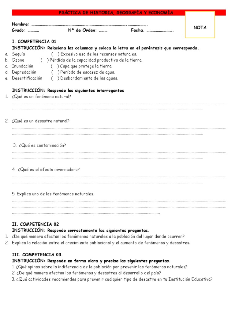 Actividades sobre Desastres Naturales | PDF