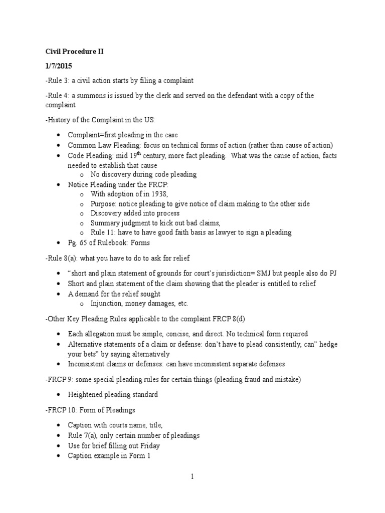 Civil Procedure II All Notes | PDF | Federal Rules Of Civil Procedure ...
