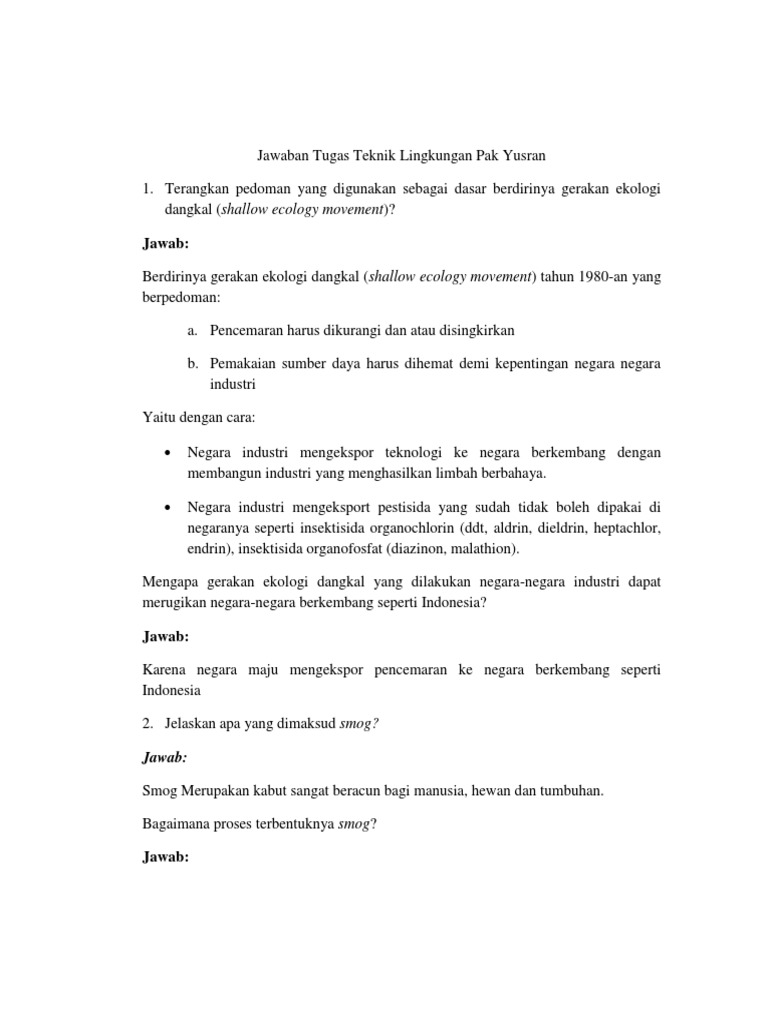 Jawaban Tugas Teknik Lingkungan Pak Yusran | PDF