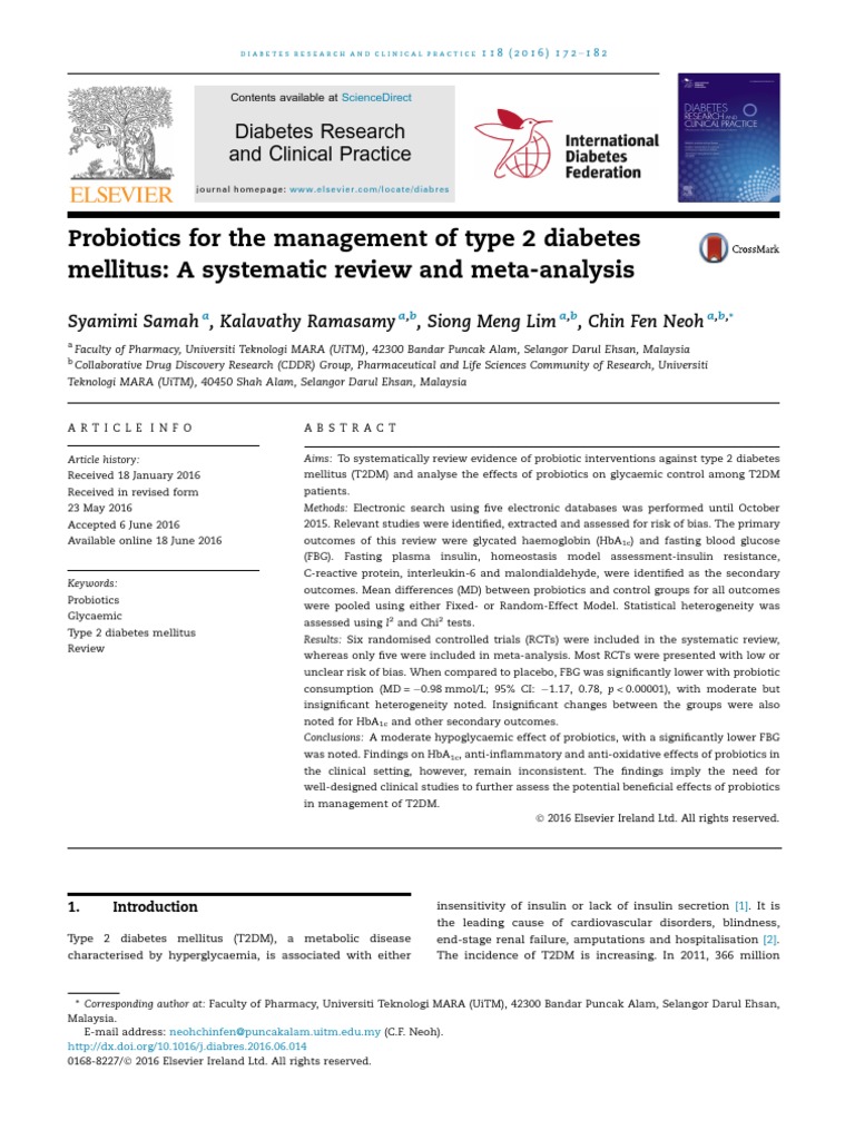 Probiotics for the Management of Type 2 Diabetes Mellitus | Randomized ...