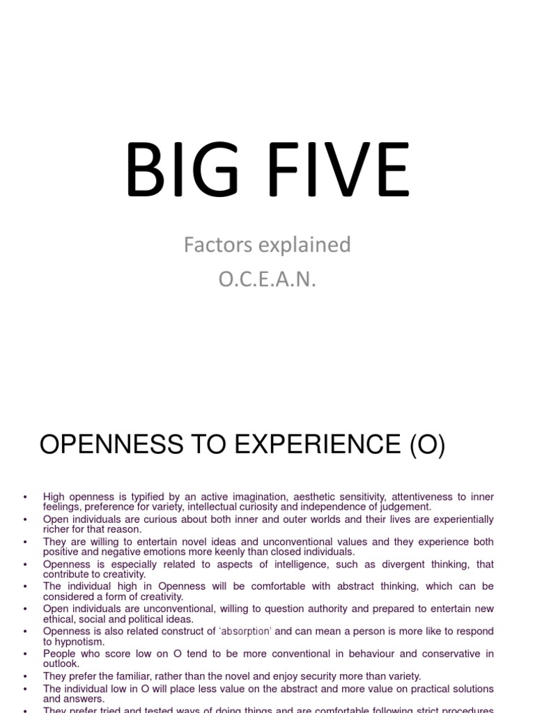 Big Five: Factors Explained O.C.E.A.N | Download Free PDF ...