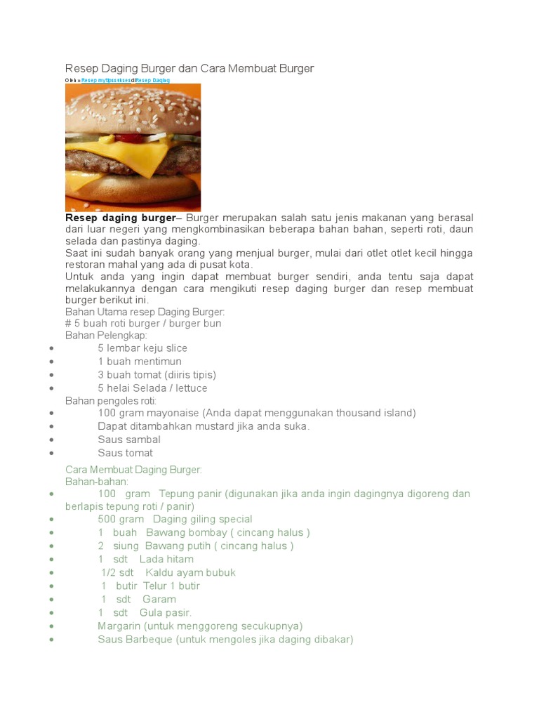 Resep dan Cara Membuat Burger Sederhana | PDF