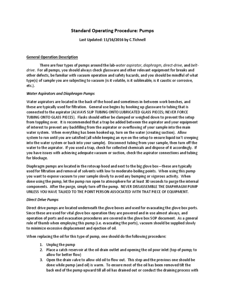 SOP-Pumps 20161031 | PDF | Vacuum | Pump