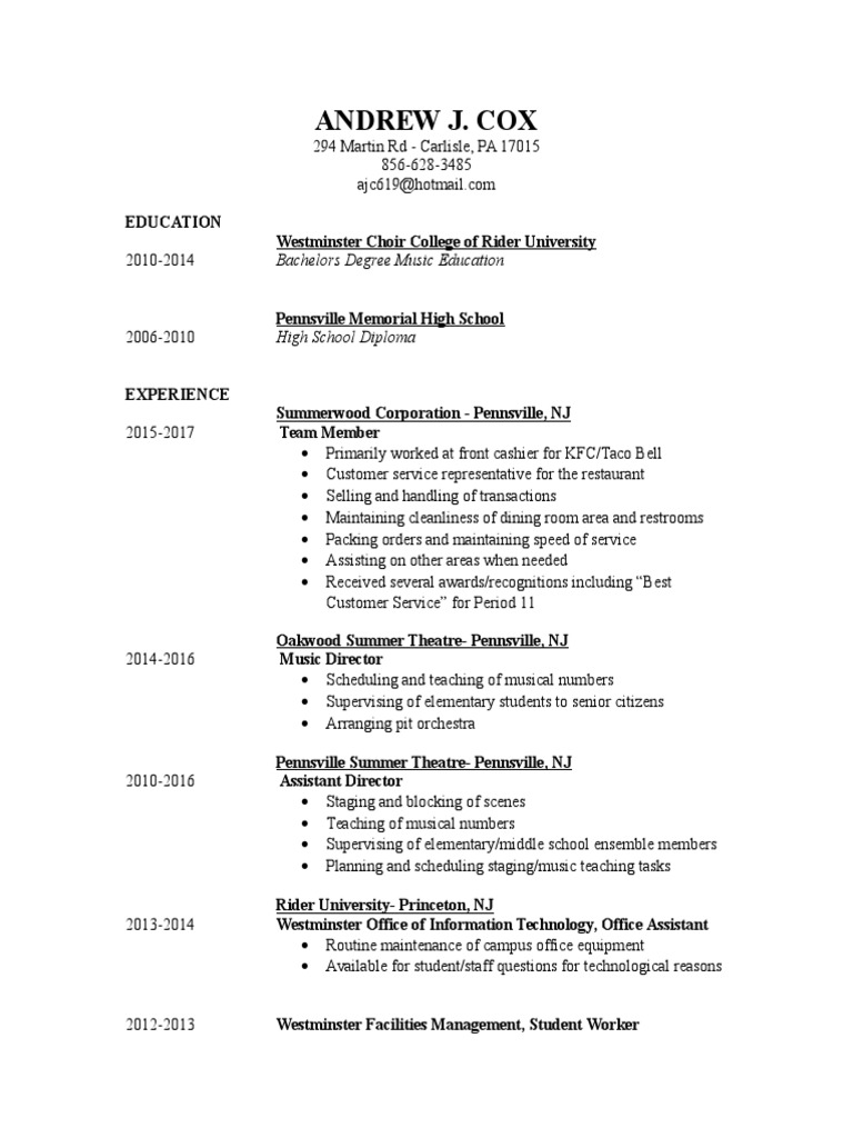 Andrew J Cox - Resume.sp17 (v2) | PDF | Schools | Teaching And Learning