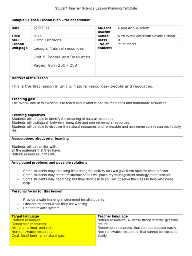 Natural Lesson Plan | PDF | Educational Assessment | Lesson Plan