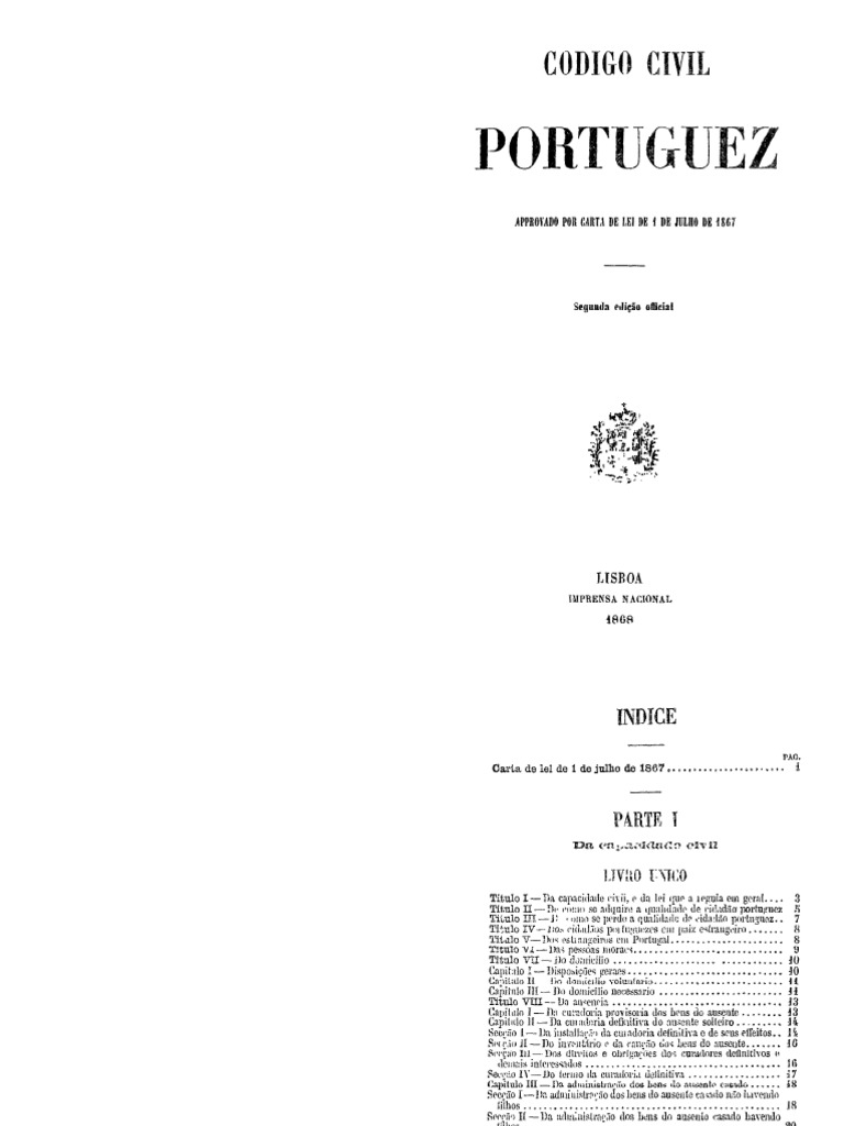 Codigo Civil Portugues de 1867 PDF | PDF