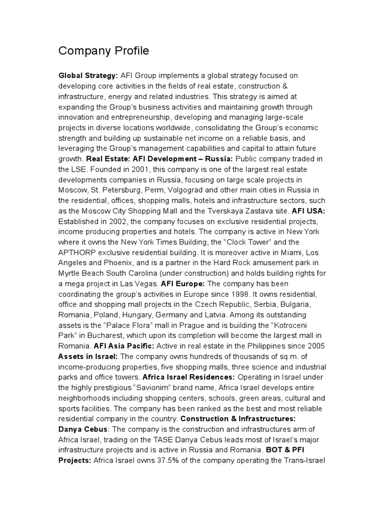 Company Profile | PDF | Industries | Investing
