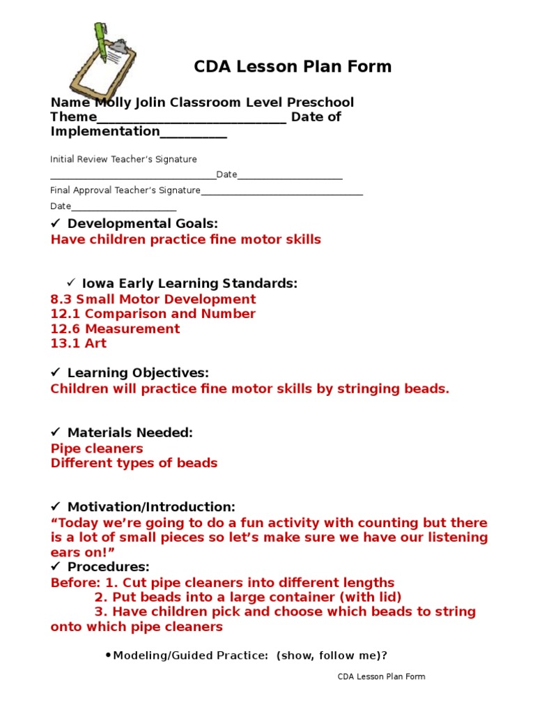 Fine Motor Lesson Plan | PDF