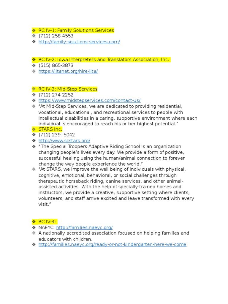 W-RC IV Family Resource List-1 1 | PDF