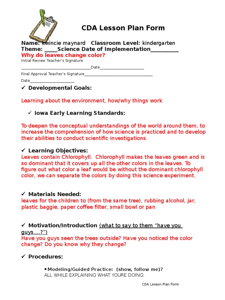 Cda - Lesson Plan Form Science 1 | PDF | Yellow | Color