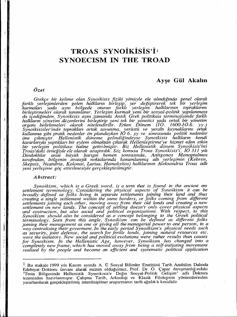Synoikismos of Troas | PDF