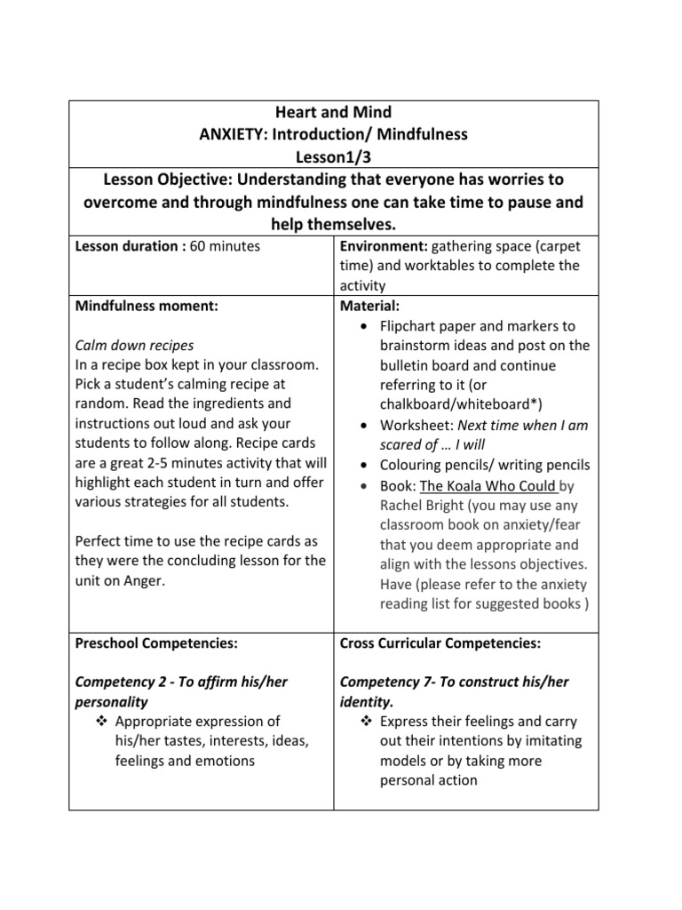 lesson plans anxiety | Mindfulness | Self-Improvement