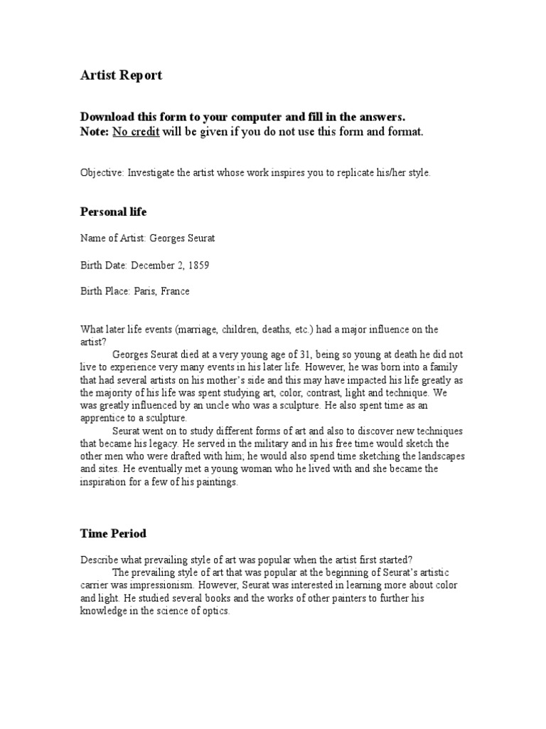 Artist Report: Download This Form To Your Computer and Fill in The ...