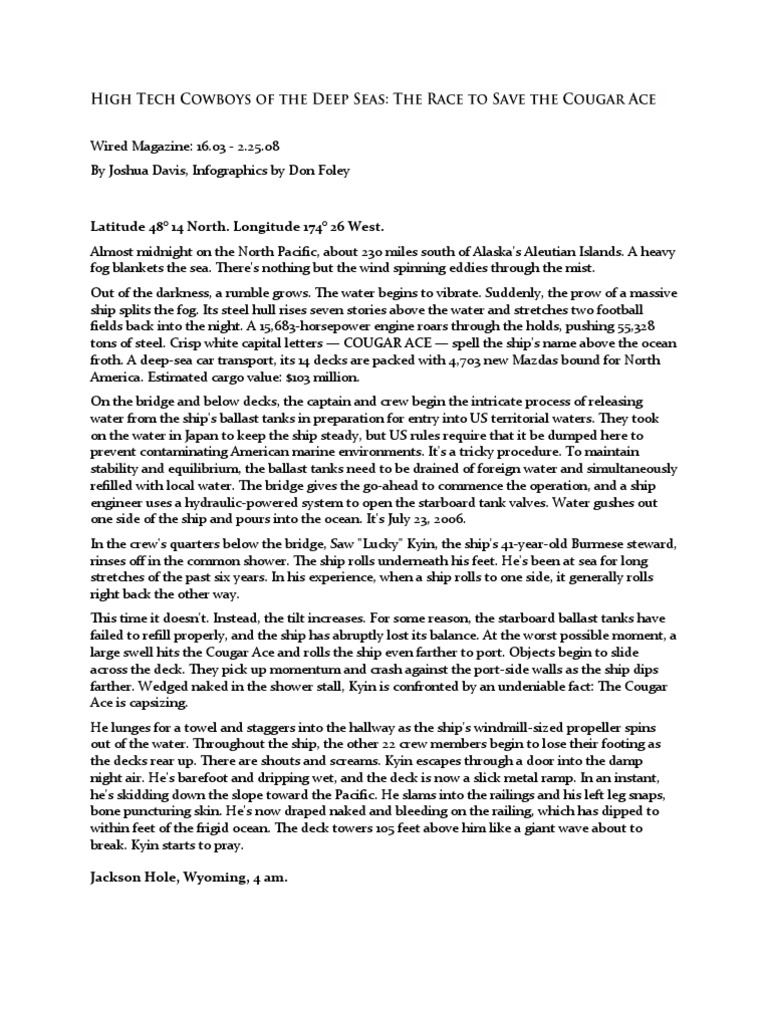 High Tech Cowboys of The Deep Seas: The Race To Save The Cougar Ace ...