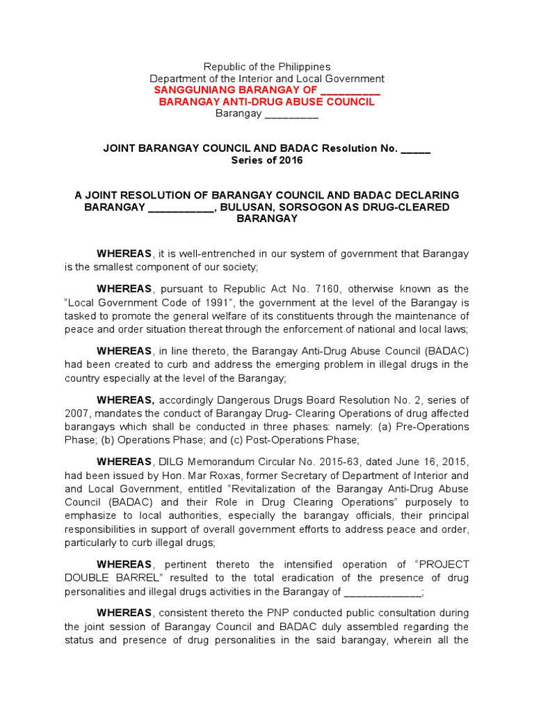 Resolution Re Badac | PDF | Substance Abuse | Local Government