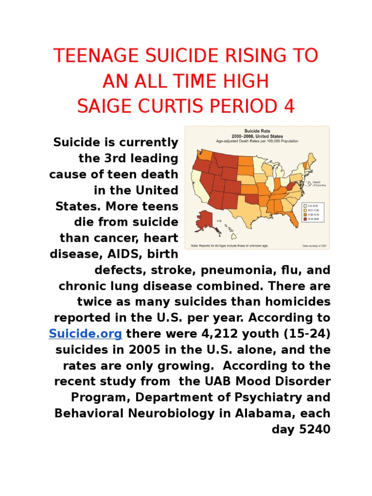 Teenage Suicide Rising To An All Time High Saige Curtis Period 4 | PDF ...