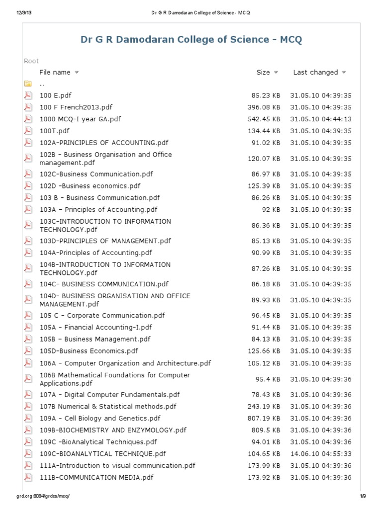 DR G R Damodaran College of Science MCQ PDF | PDF