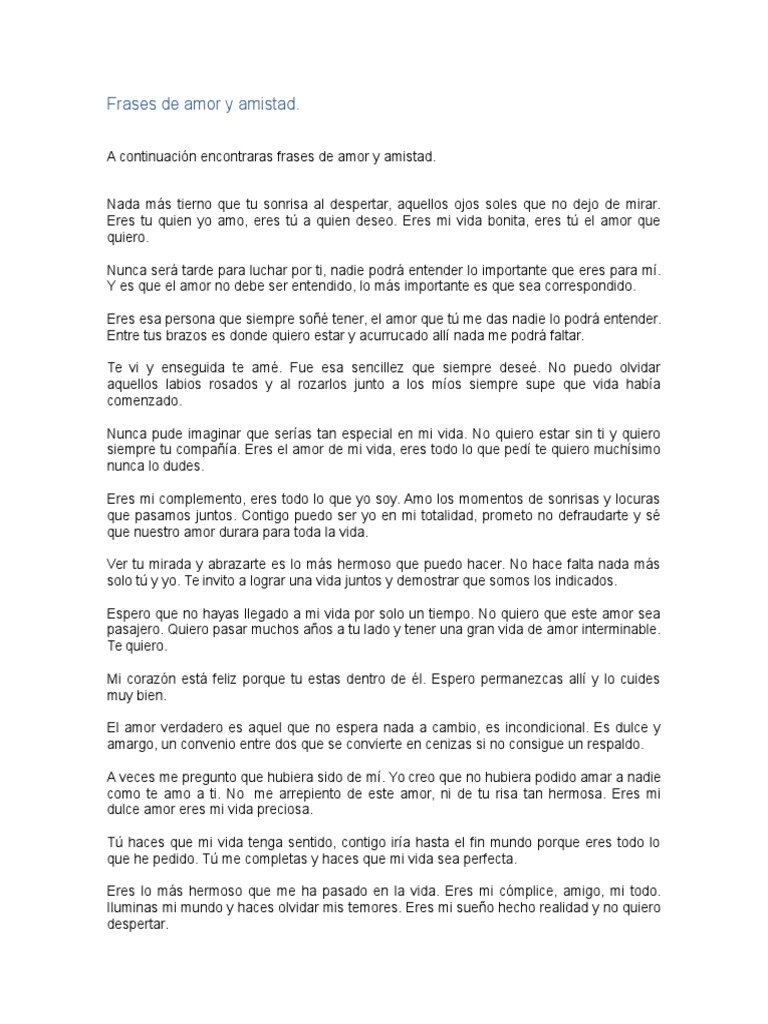 Frases De Amor Y Amistad Pdf Poesía Estilo De Vida