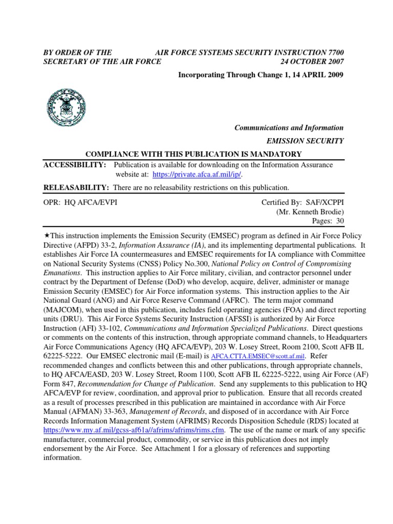 AFSSI 7700 Emission Security-2 OCT 07 (IC - 14 April 2009) | PDF ...