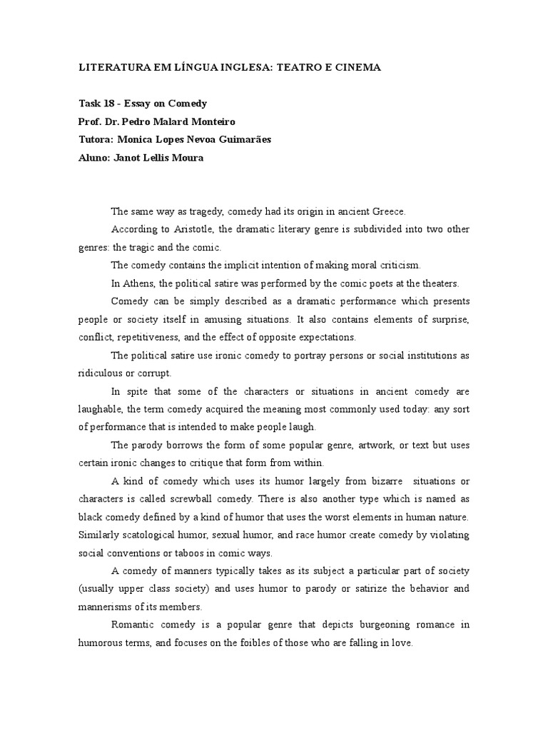 Essay On Comedy | PDF | Comedy | Humour