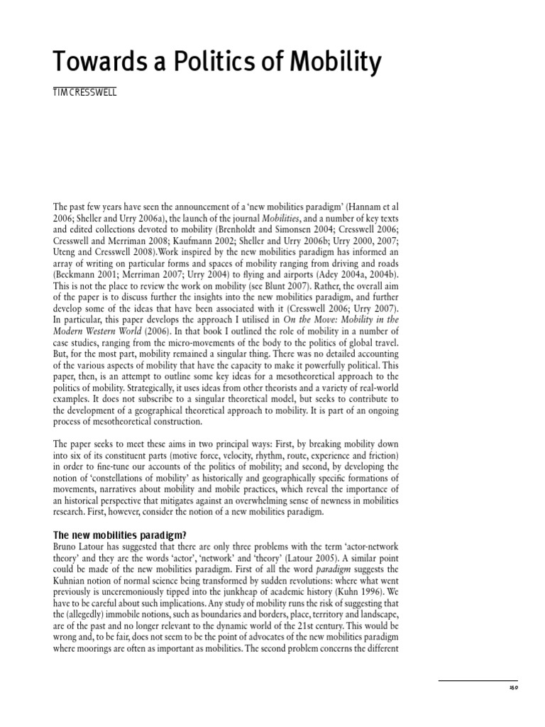 Towards A Politics of Mobility: Tim Cresswell | PDF | Paradigm | Rhythm