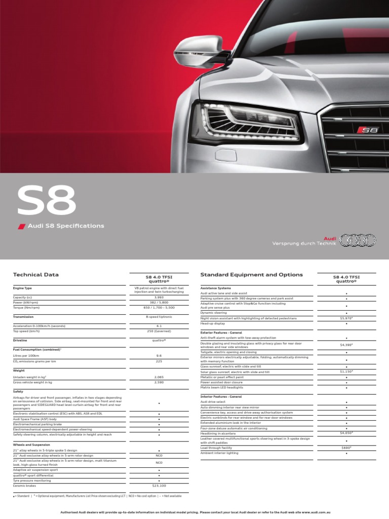 s8 Spec Guide | PDF | Automotive Technologies | Land Vehicles
