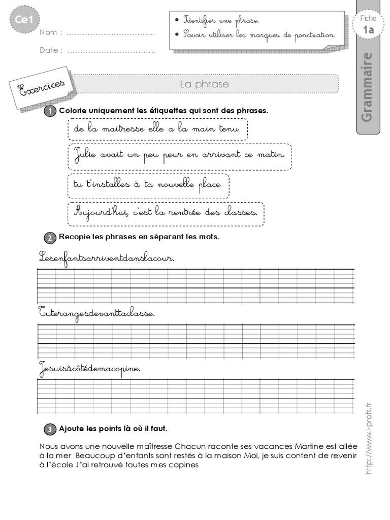 Ce1 Exercices Phrase | PDF | Arts du langage et discipline