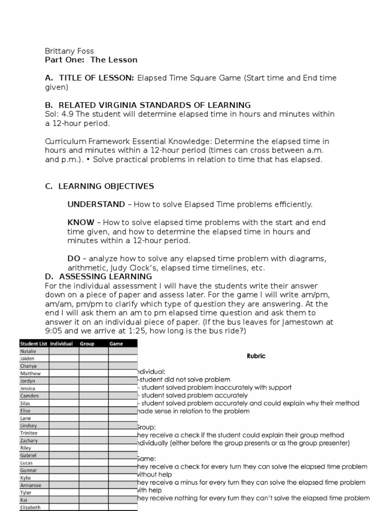 Elapsed Time - Start Time and End Time Given 1 | PDF | National Council ...