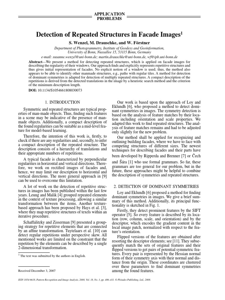 Detection of Repeated Structures in Facade Images: Application Problems ...