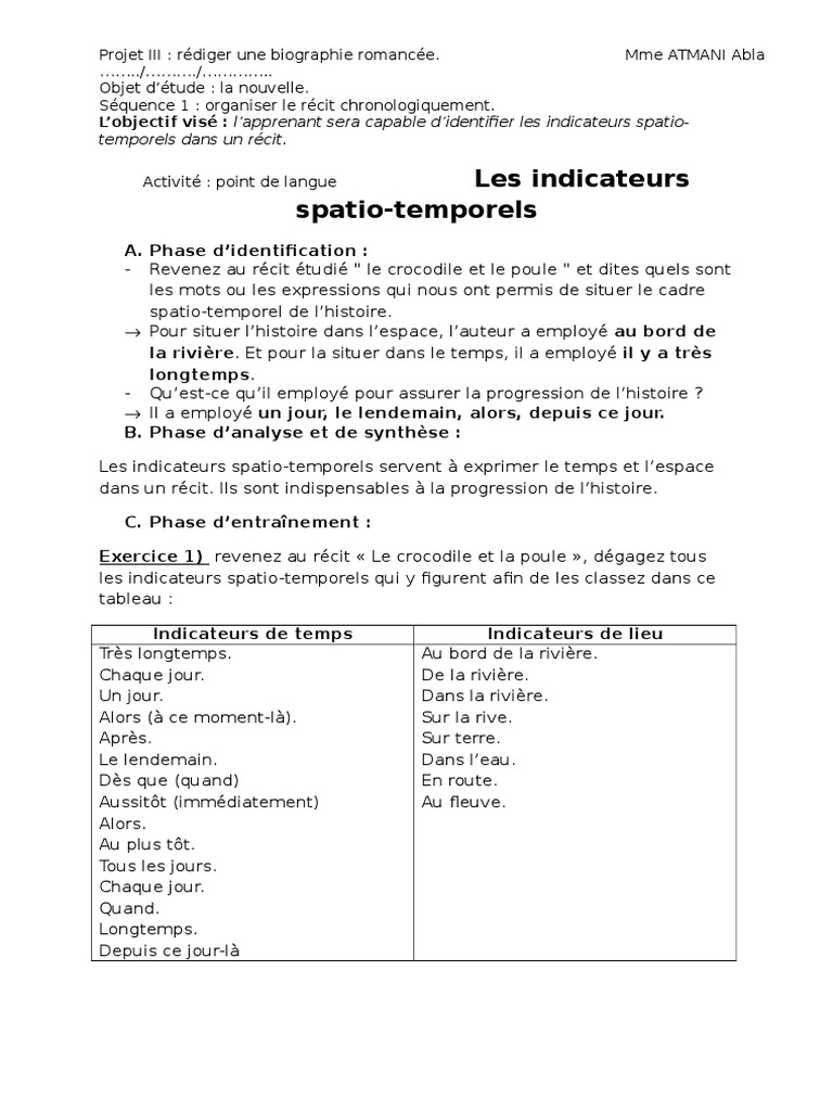 Indicateurs spatio-temporels en récit | PDF | Sciences sociales ...