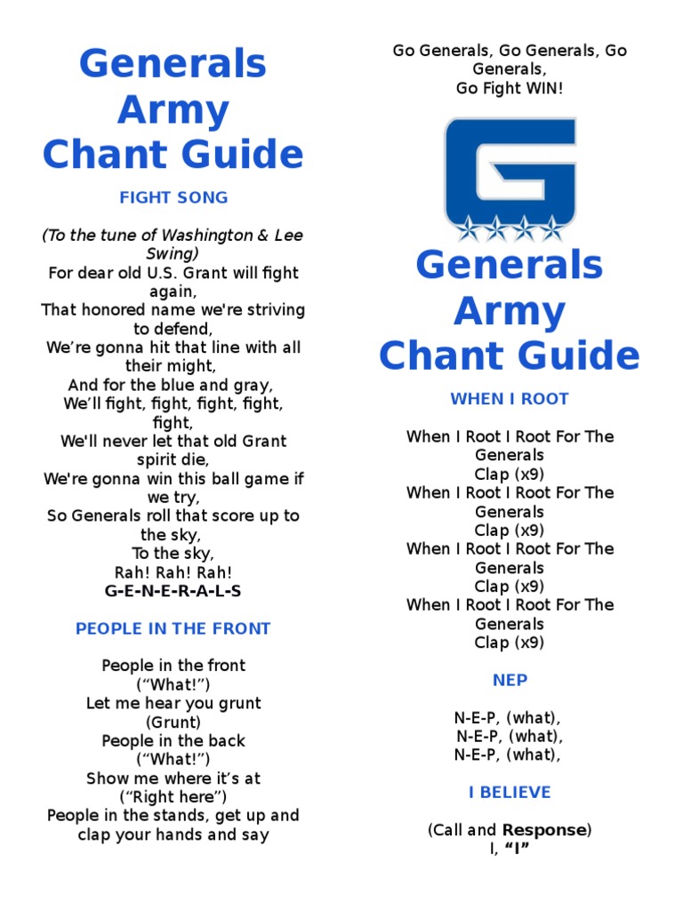 Generals Army Chants Oct 20 2014 | PDF | Leisure | Sports