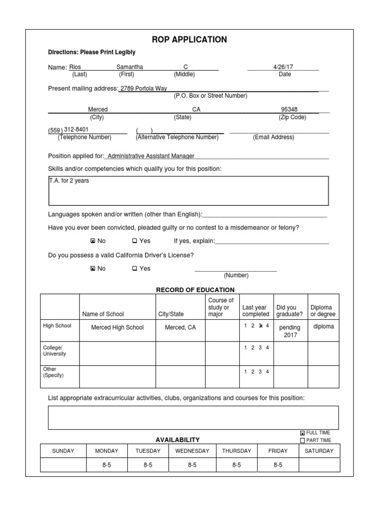 Microsoft Word - Rop Job Application With Availablity Front-For ...