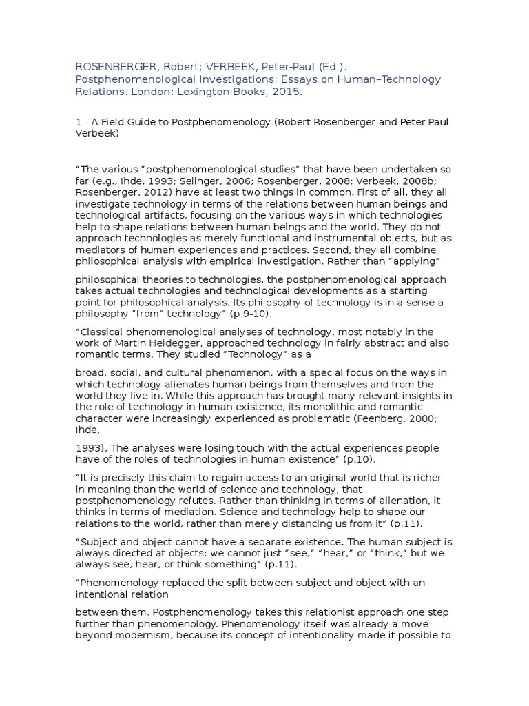 Postphenomenology: Human-Technology Relations | PDF | Phenomenology ...