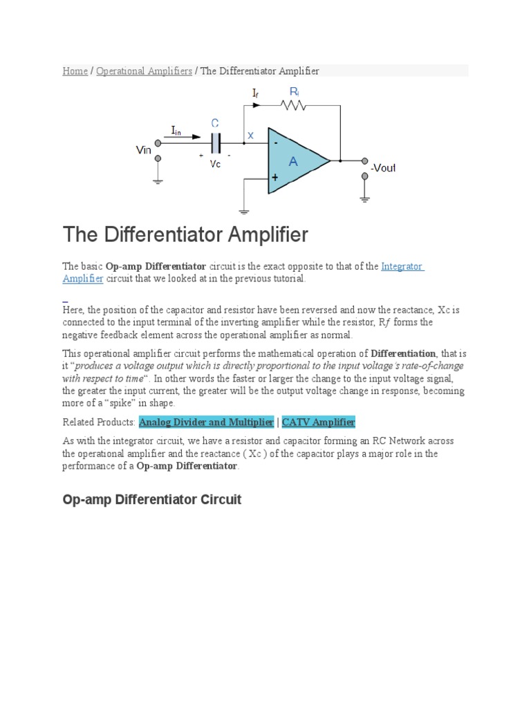 Differentiator Amplifier | PDF | Operational Amplifier | Amplifier