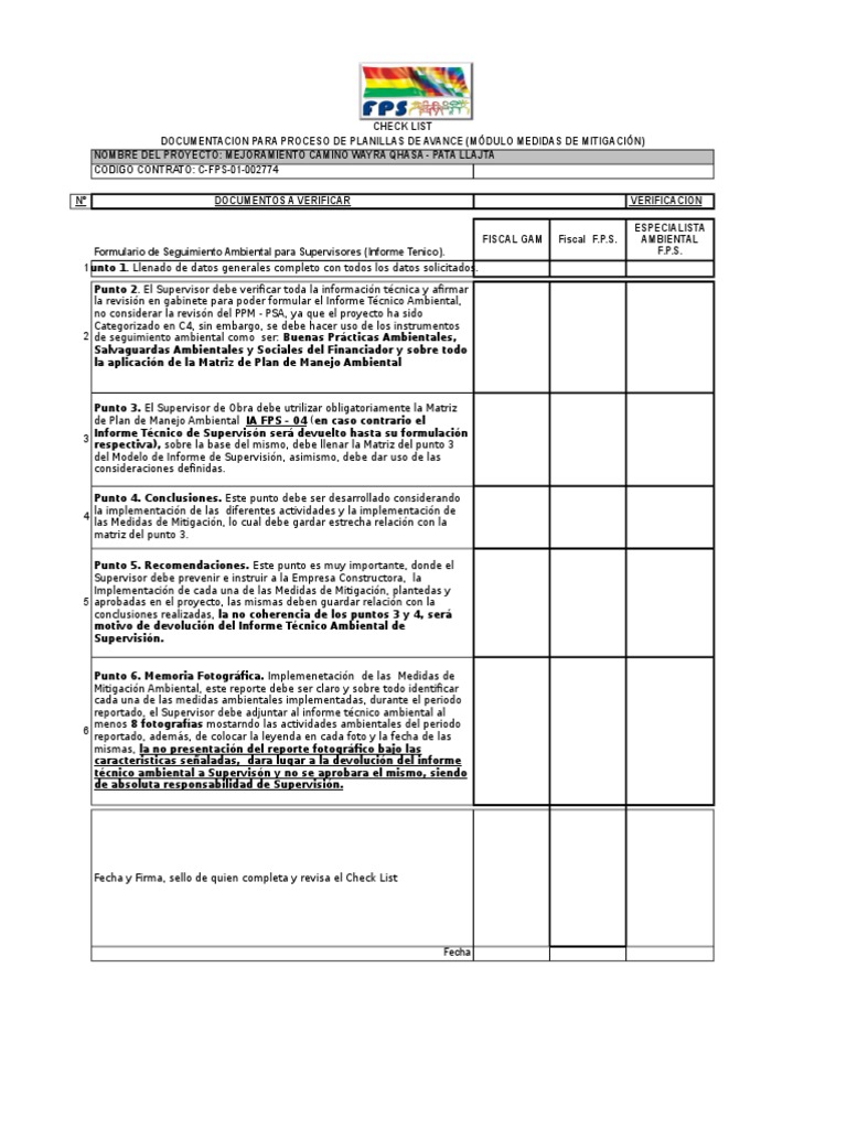Check List Informes Ambientales Elb Oficial 2012 | PDF