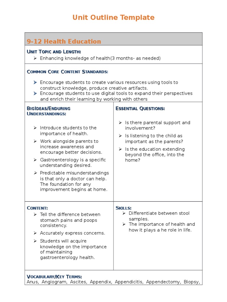 Unit Outline Template: 9-12 Health Education | PDF | Educational ...